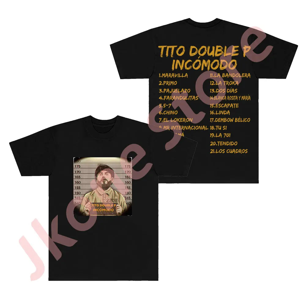 Tito Double P “Incómodo” Tracklist T-Shirt – Black – Latin Music ...
