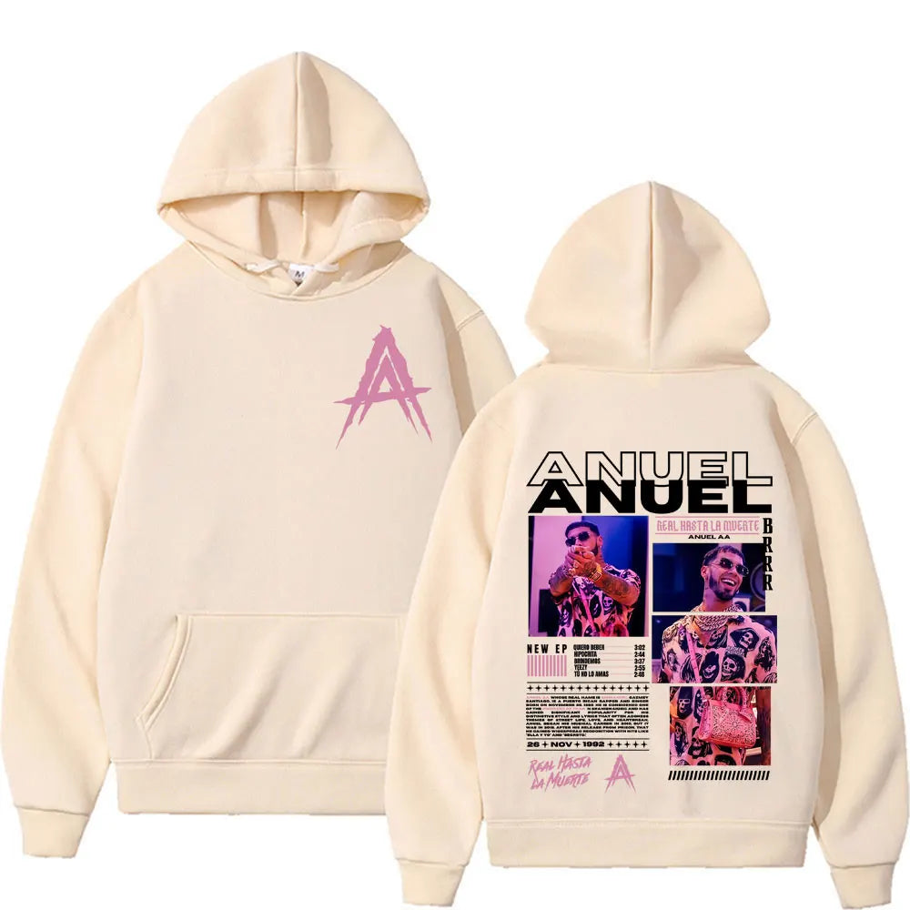 Anuel AA Real Hasta La Muerte Hoodie – Beige – Latin Music Merchandise