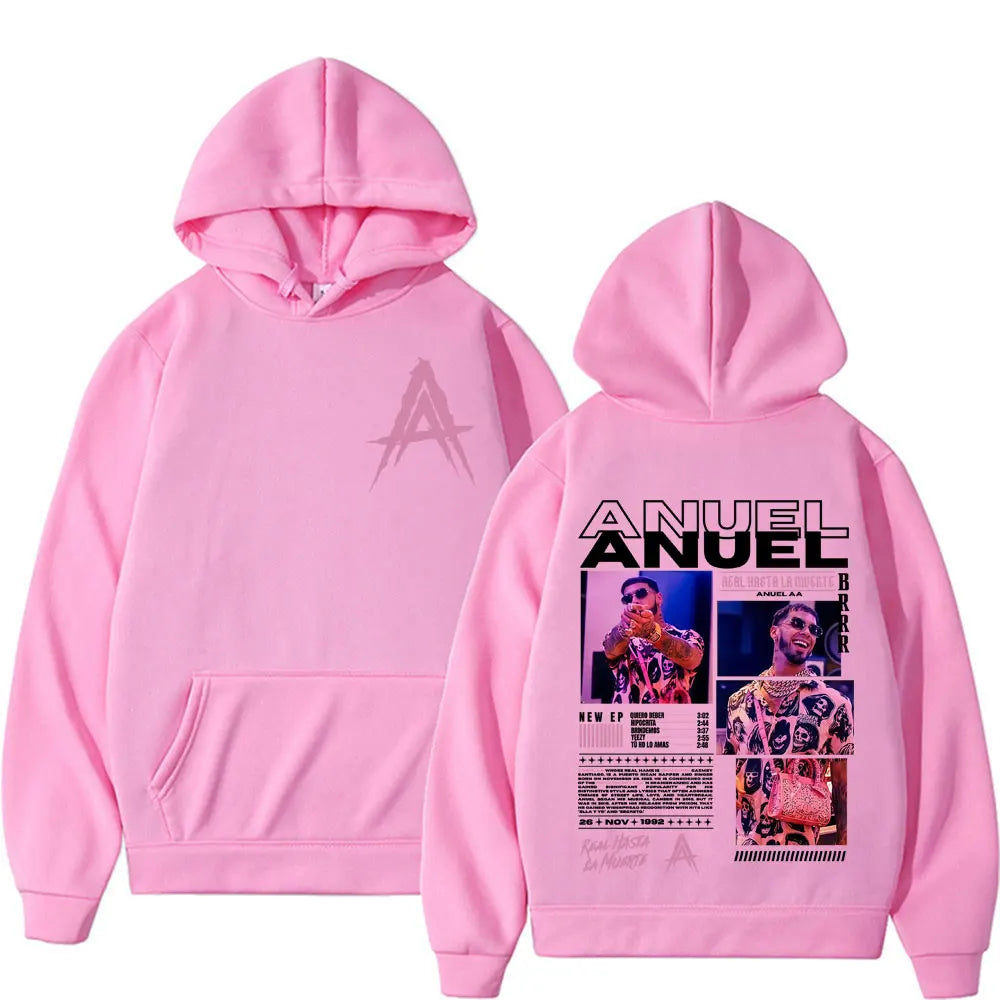 Anuel AA Real Hasta La Muerte Hoodie – Pink – Latin Music Merchandise