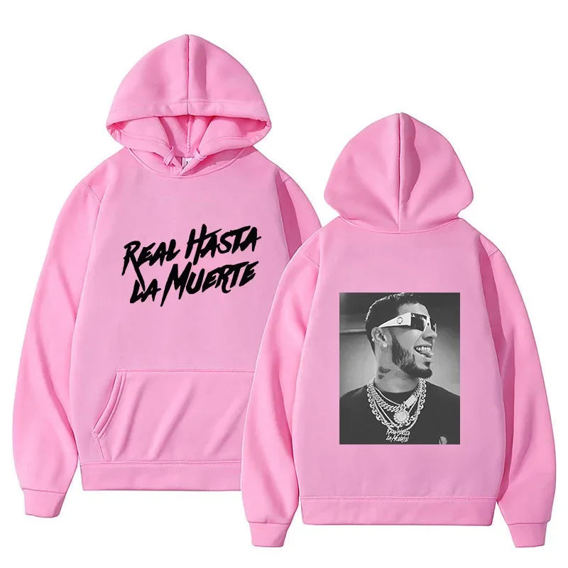Anuel AA Real Hasta La Muerte Hoodie – Pink – Latin Music Merchandise